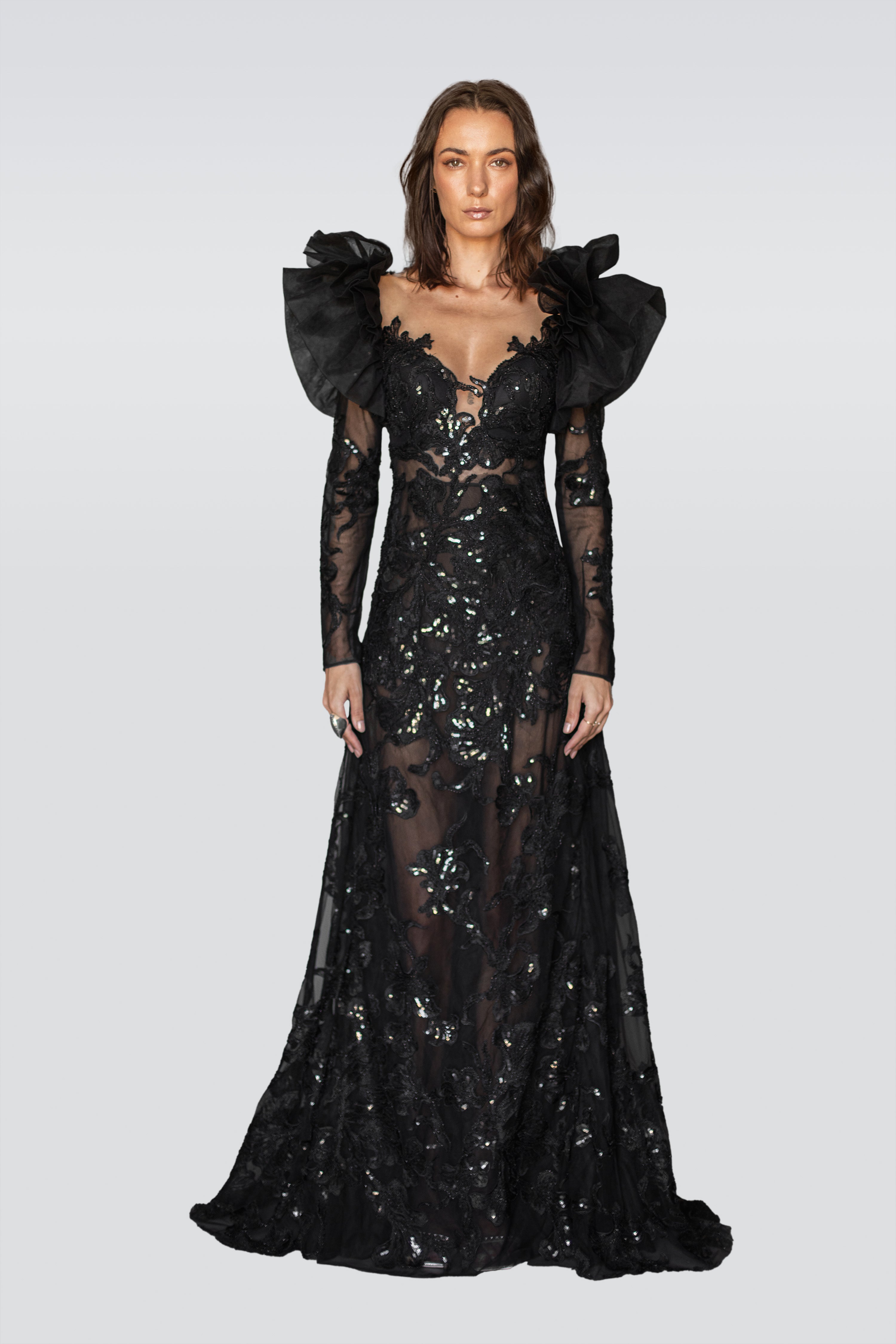 Puff Shoulders A-Line Couture Gown – Olvi's Lace
